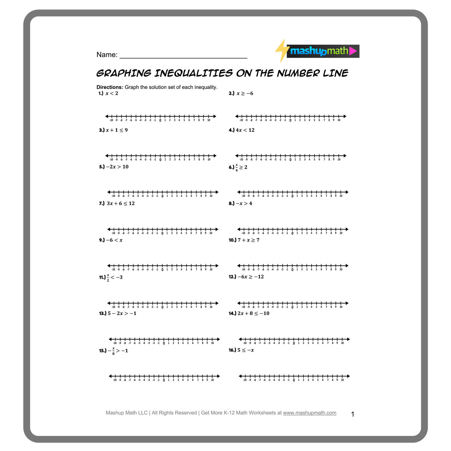 Solving Inequalities Worksheets—Printable with Answers — Mashup Math