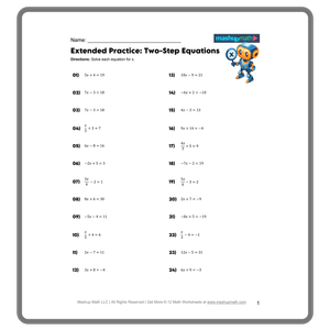 Free Two Step Equations Worksheets — Mashup Math