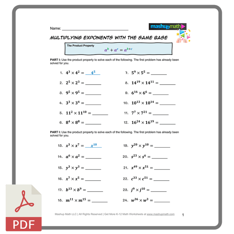 Free Exponents Worksheets—Printable with Answers — Mashup Math