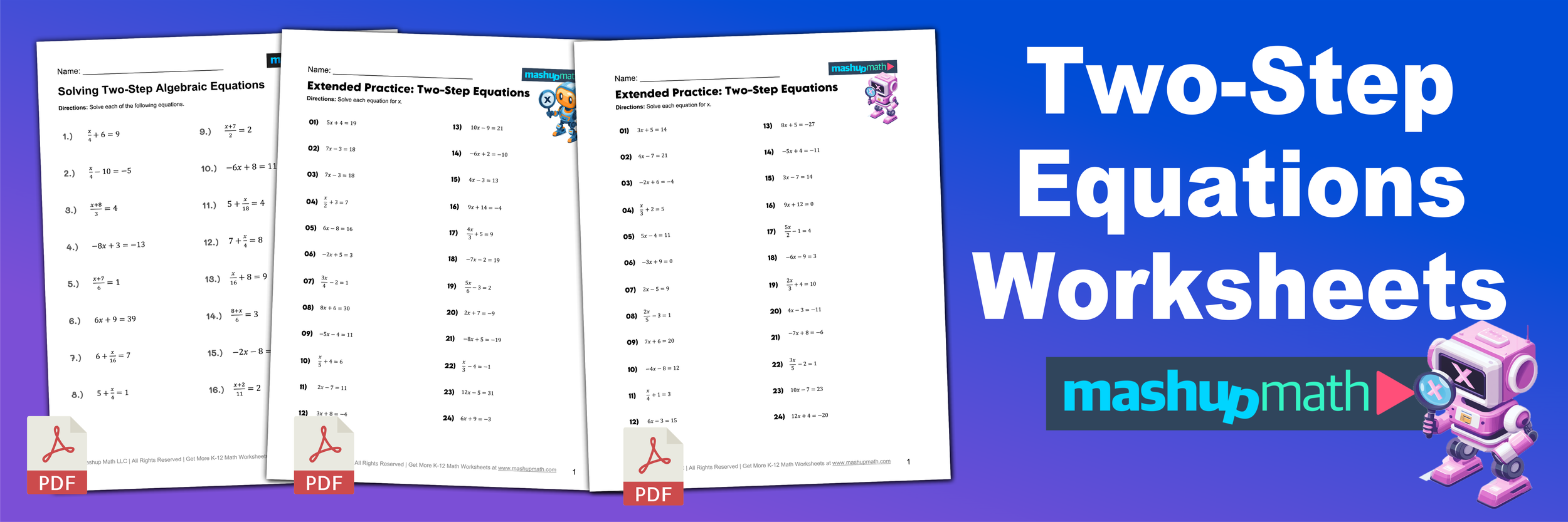 Free Two Step Equations Worksheets — Mashup Math