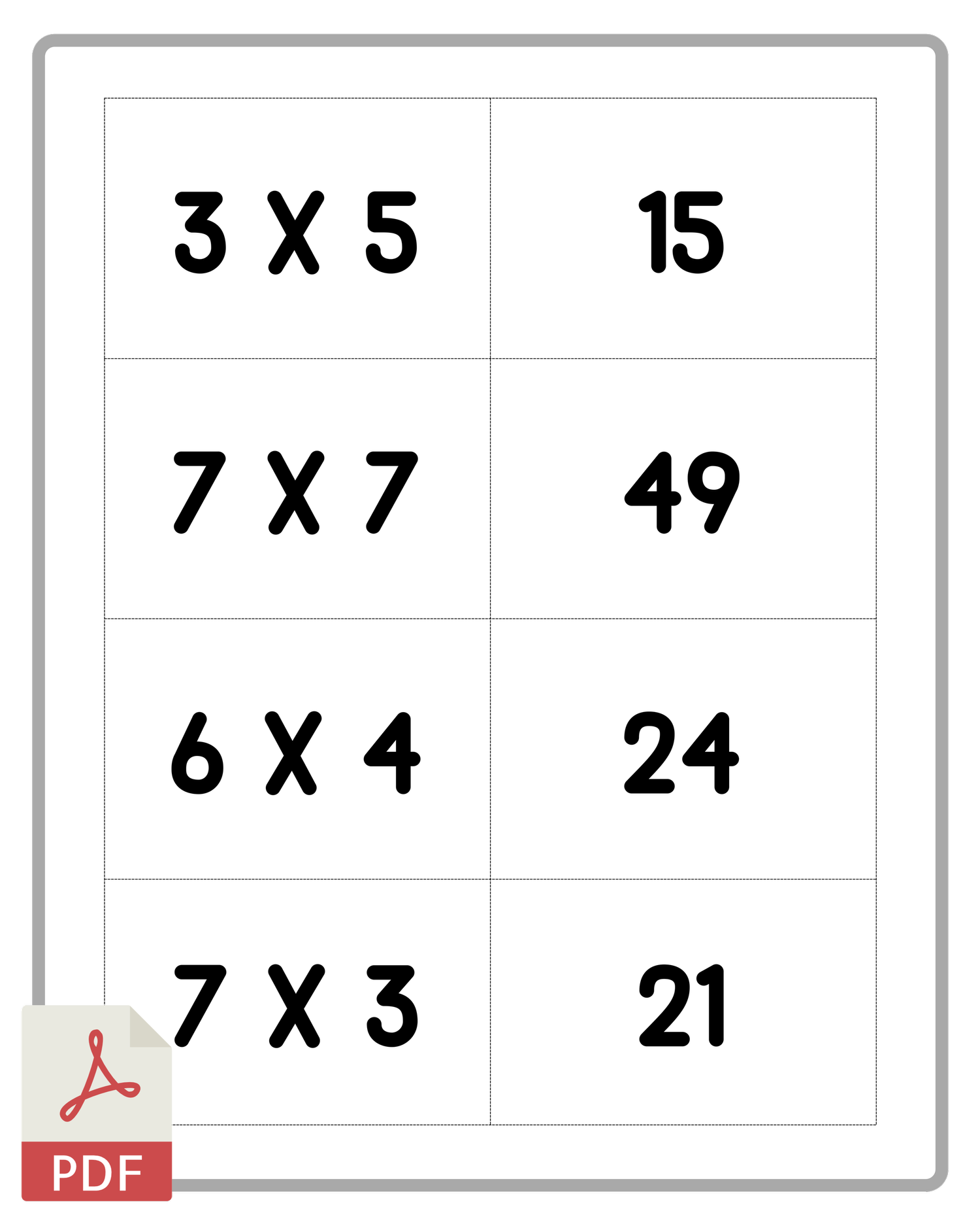 Free Multiplication Flash Cards—Printable — Mashup Math