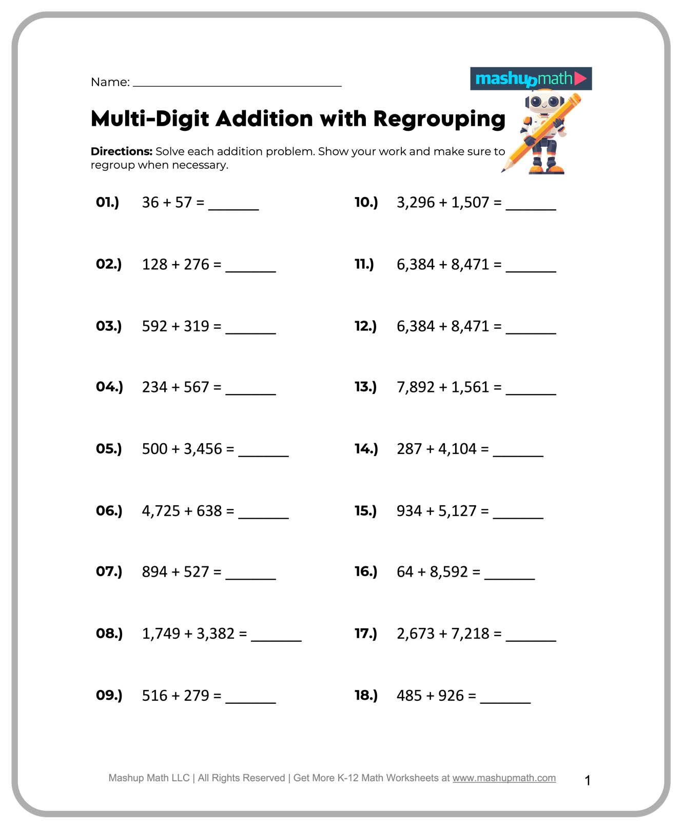 Free 4th Grade Math Worksheets—Printable — Mashup Math
