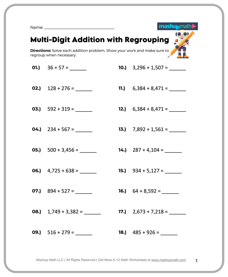 Free 4th Grade Math Worksheets—Printable — Mashup Math