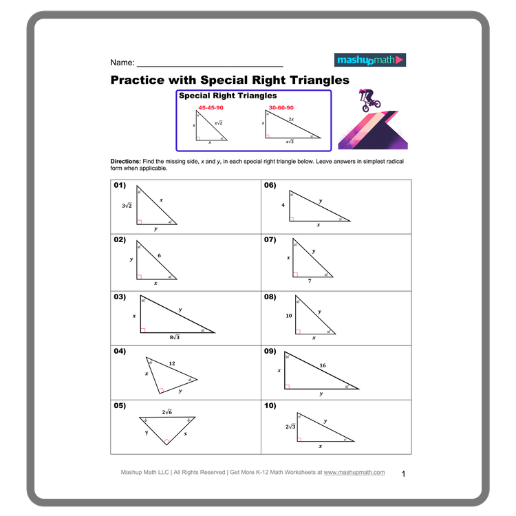 Special Right Triangles Worksheets Printable Mashup Math