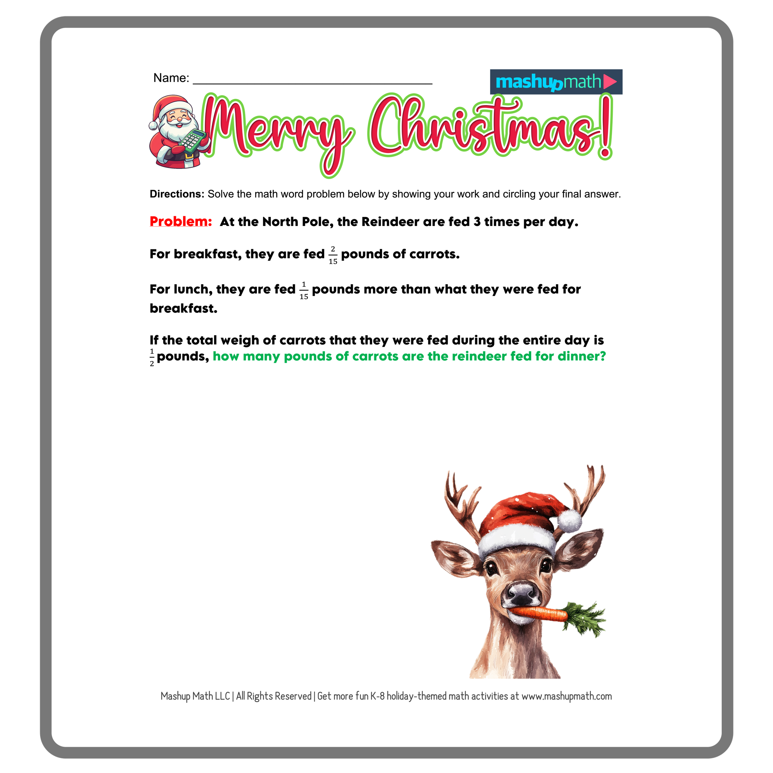 Christmas Math Worksheets for K-8—Printable with Answers — Mashup Math