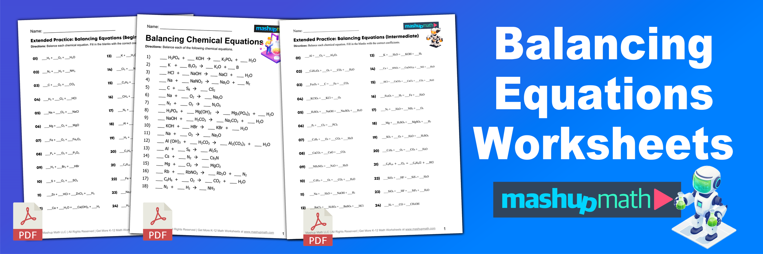 Balancing Equations Worksheet Library — Mashup Math