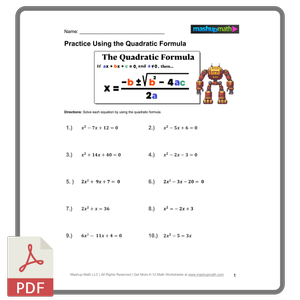 Free Quadratic Formula Worksheets—Printable with Answers — Mashup Math