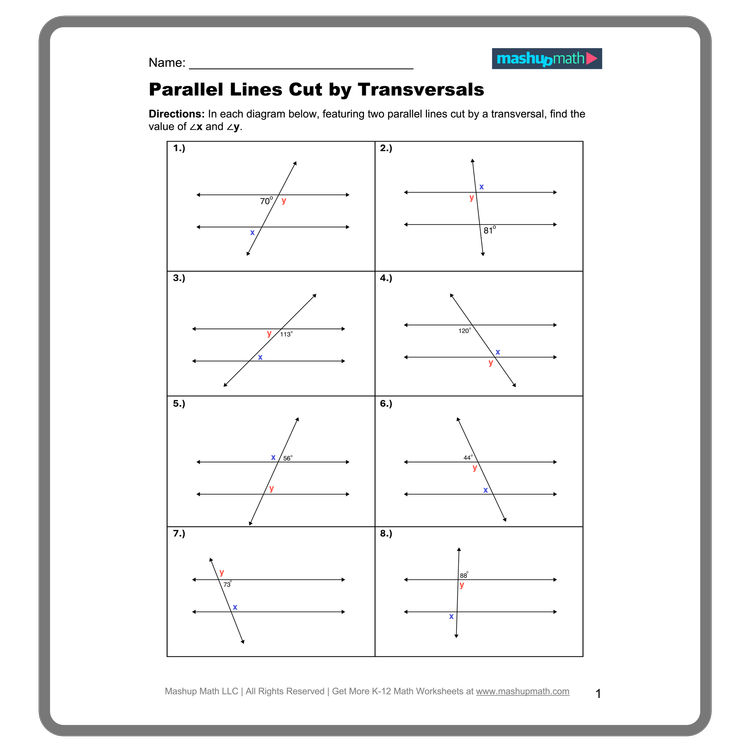 Parallel Lines Cut by a Transversal Worksheets—Printable with Answers ...
