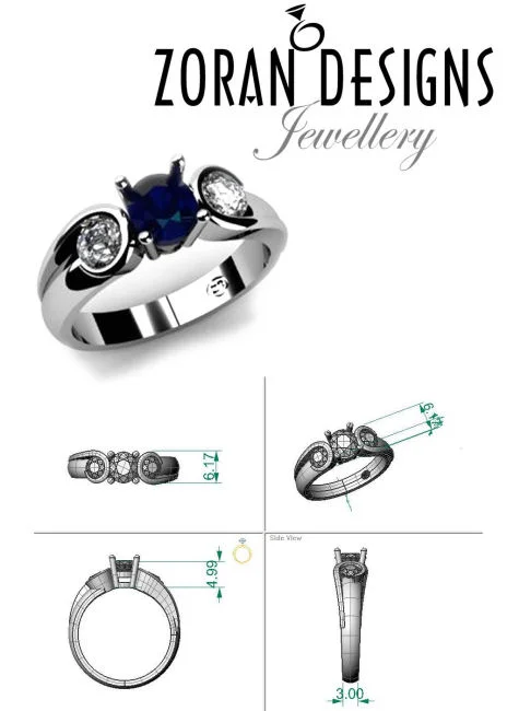 Platinum Engagement Ring with Diamonds and Sapphire — Zoran Designs ...