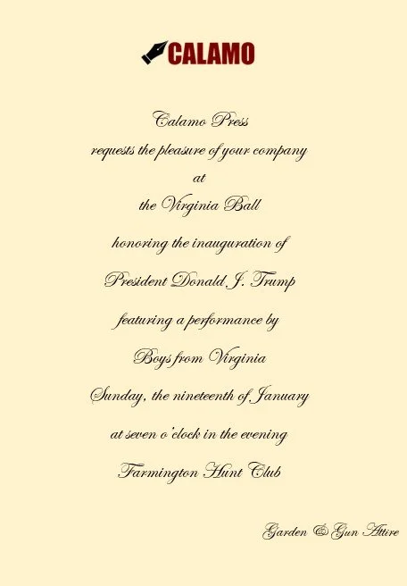 Postponed: the Virginia Ball honoring the inauguration of President Donald J. Trump — CALAMO PRESS