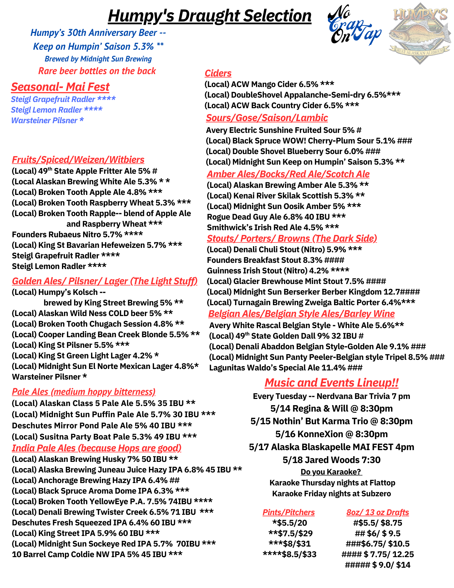 Beers — Humpy's Great Alaskan Alehouse