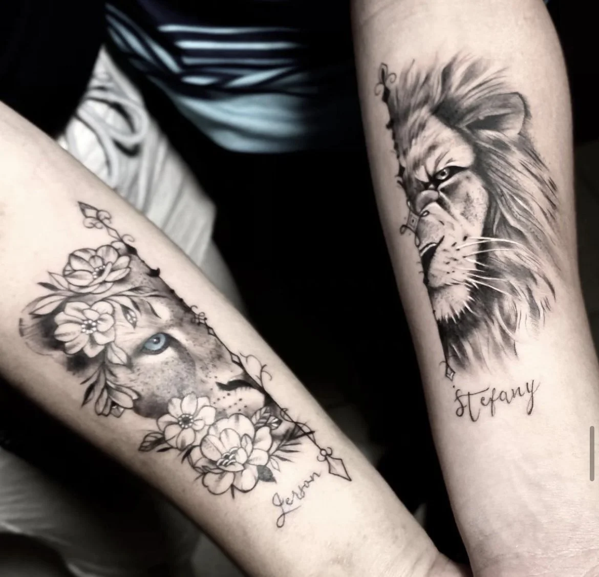 Matching Lion And Lioness Tattoos