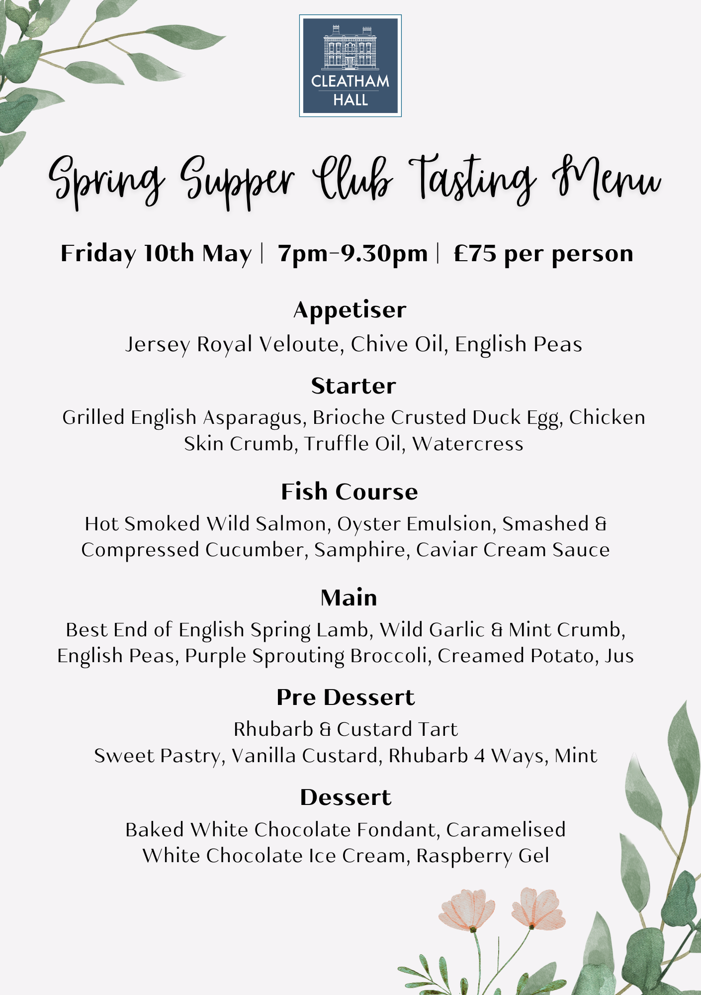 Supper Club: Spring Tasting Menu — Cleatham Hall