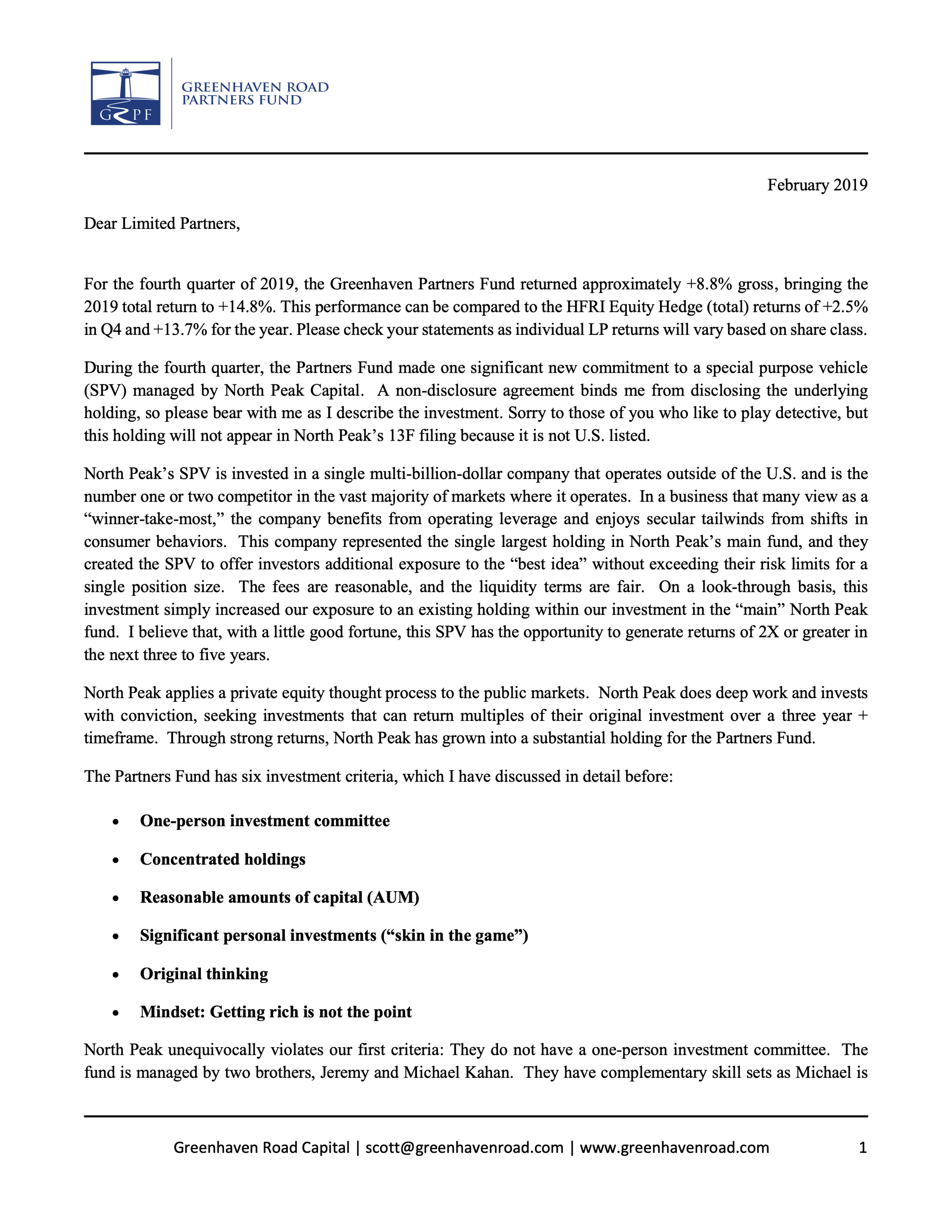 Investor Letters — Greenhaven Road Capital