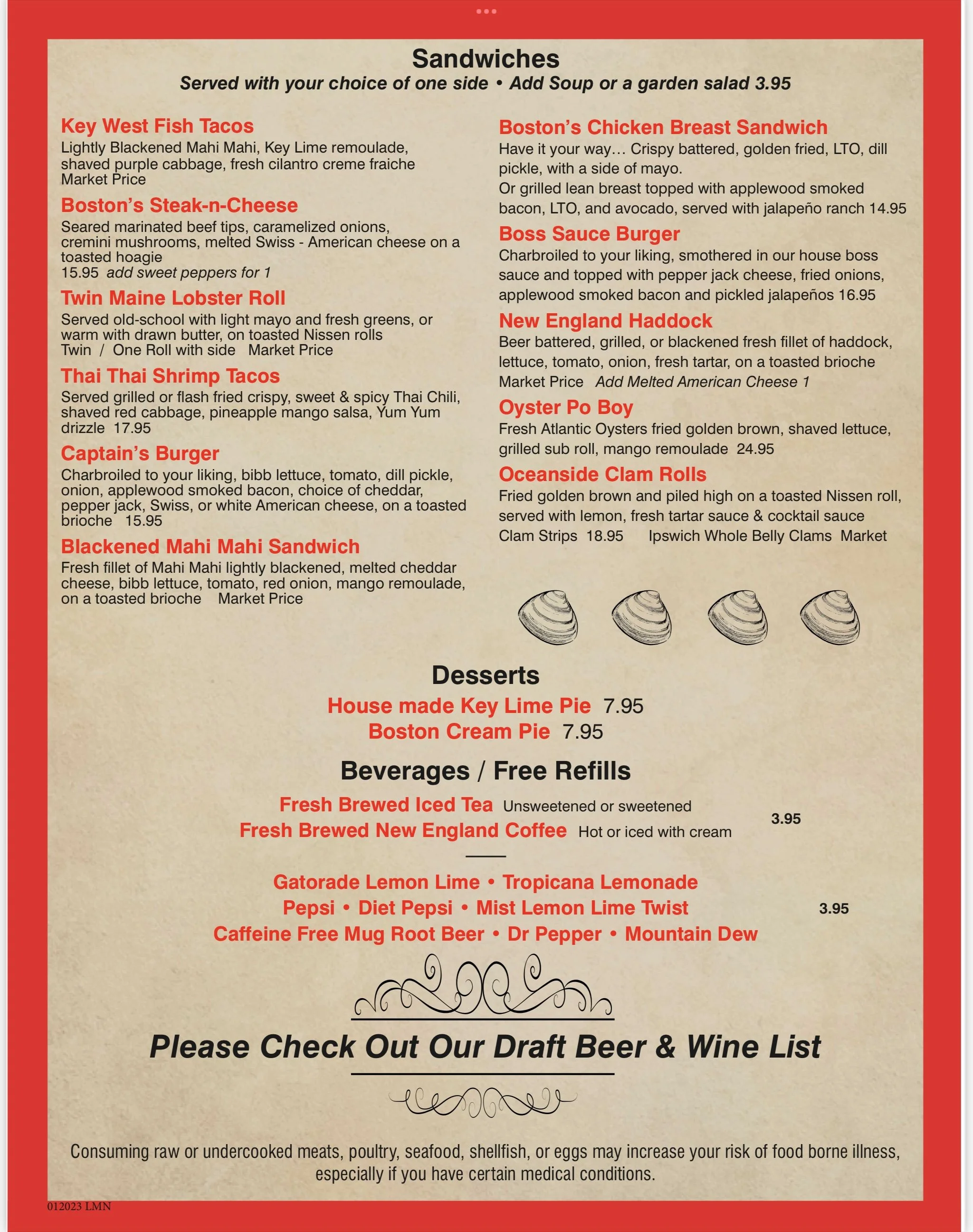Menu — Boston's Fish House