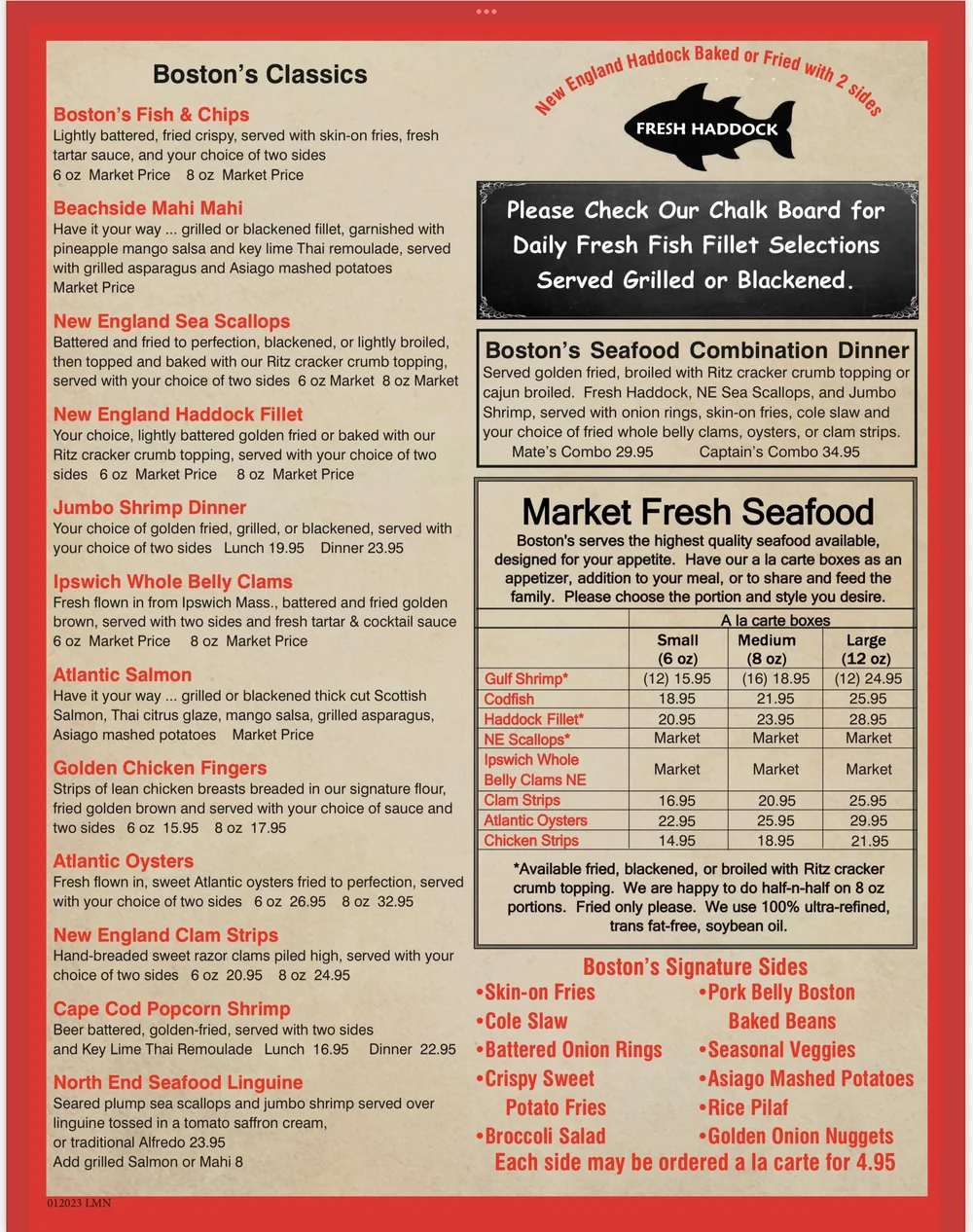 Menu — Boston's Fish House