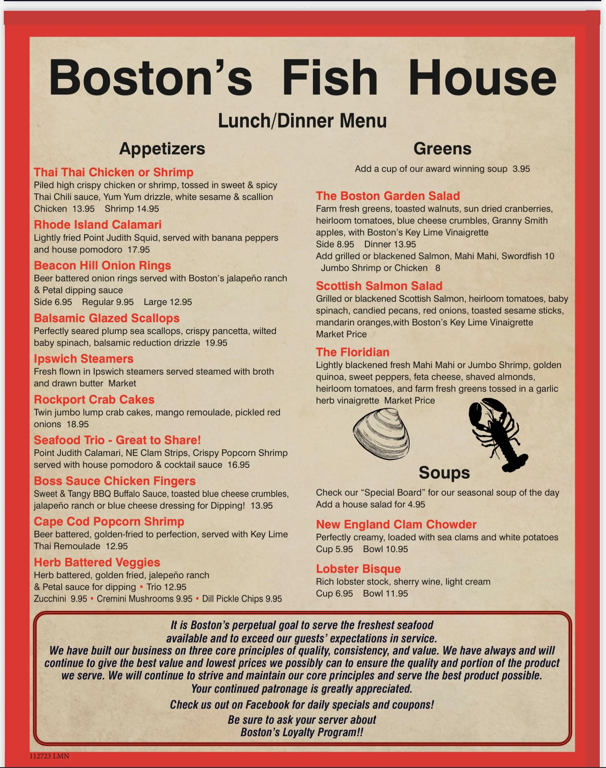 Menu — Boston's Fish House