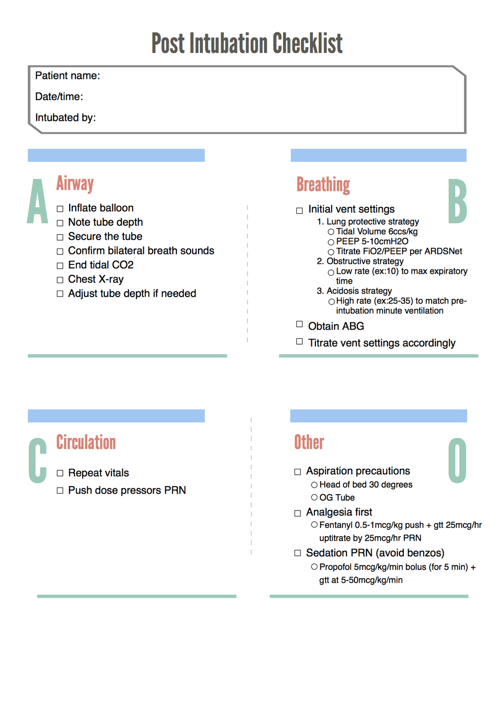 Post-Intubation Checklist — NUEM Blog