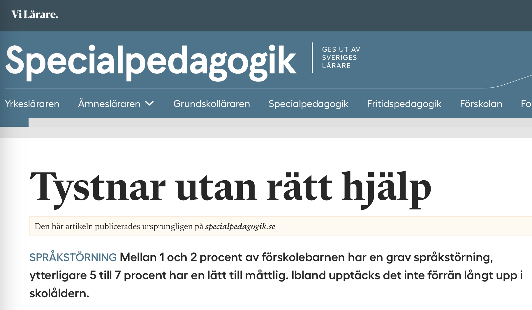 Specialpedagogen (intervju): Tystnar utan rätt hjälp — språkforskning.se
