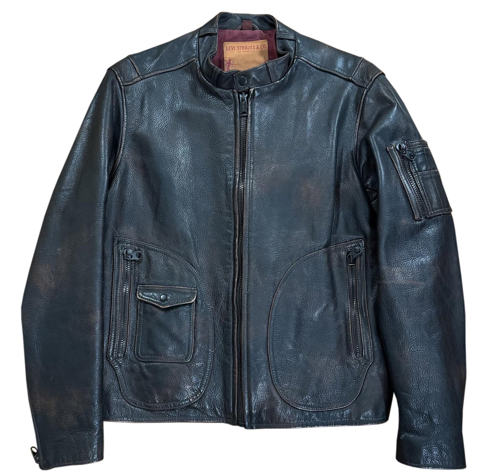 Vintage LEVI Strauss & Co Black Leather Racer Jacket (Size L) — RootsBK