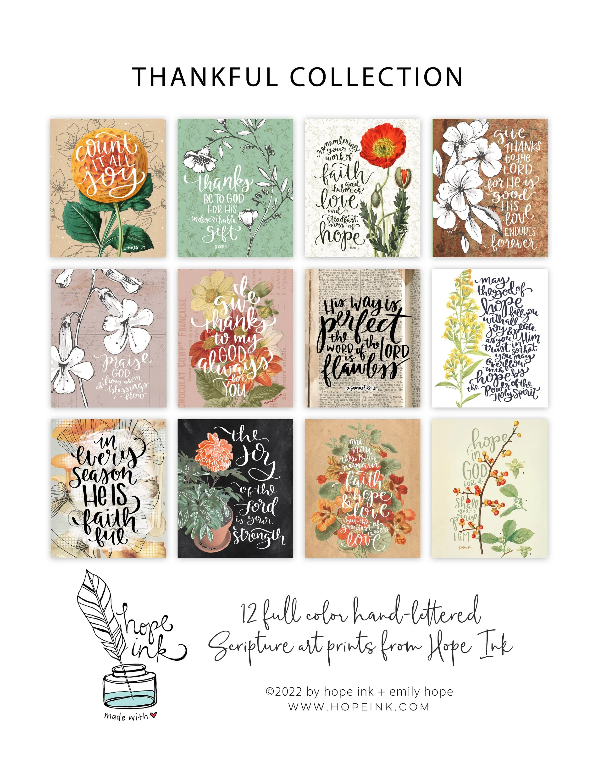 12 Art Prints | Thankful Collection — Hope Ink