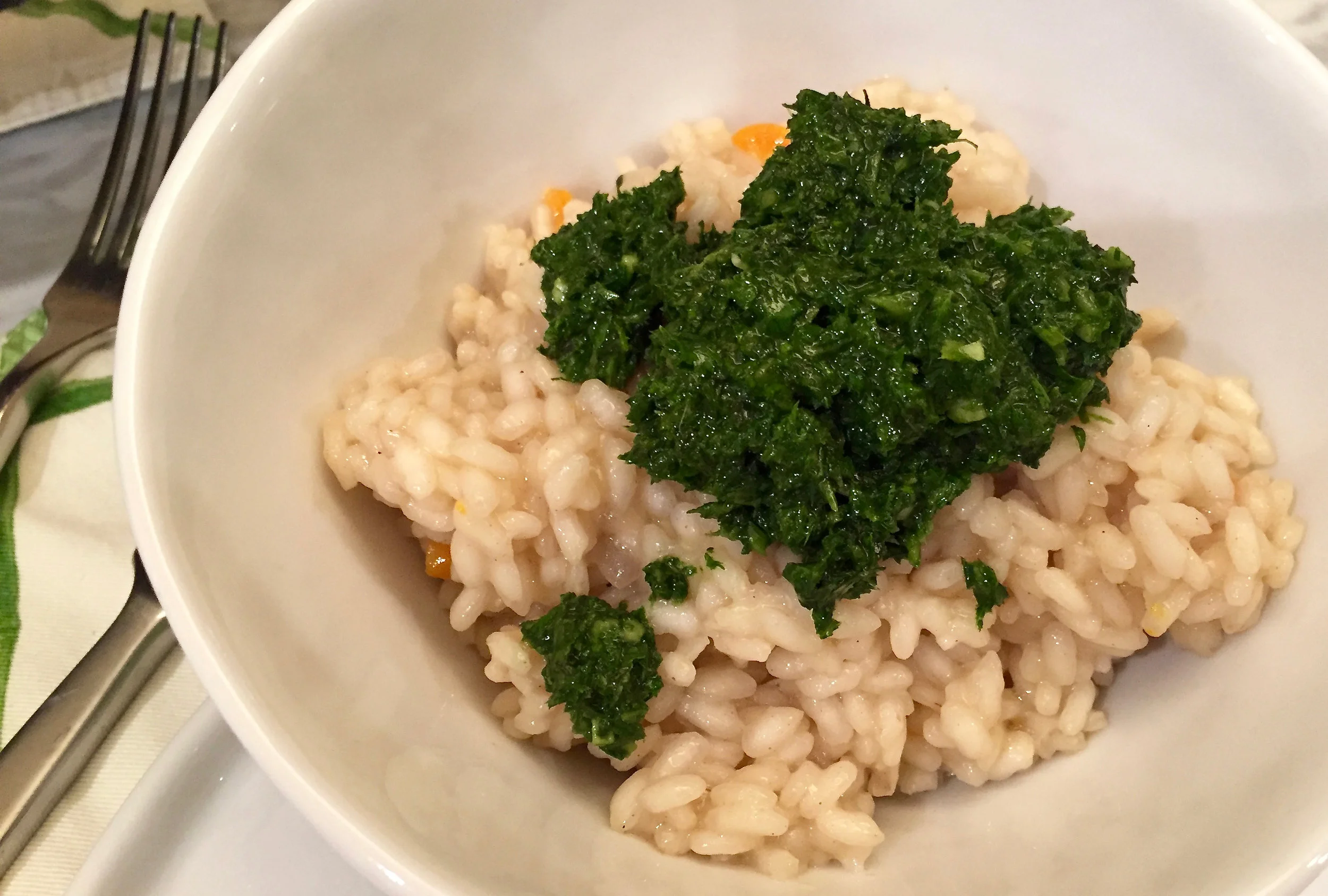 Coconut-Carrot-Ginger Risotto with Carrot-top Pesto — Em-i-lis