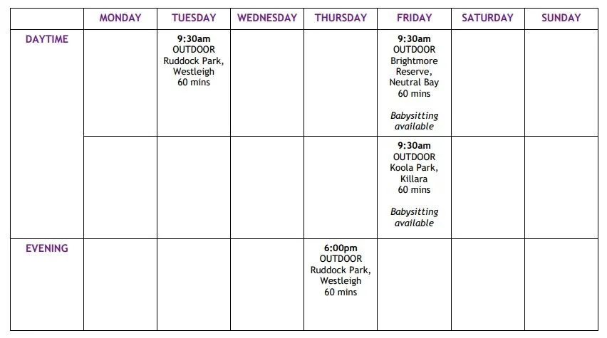The Squad Co. - Timetable
