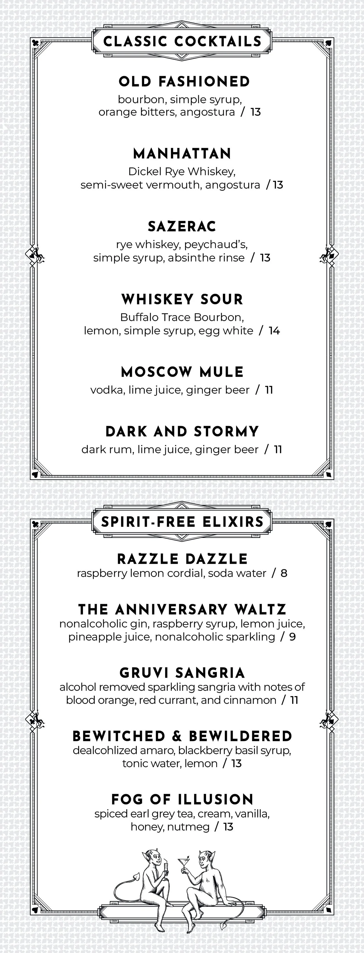 Food & Drink Menu | Speakeasy | Chicago Magic Lounge | Magic Show