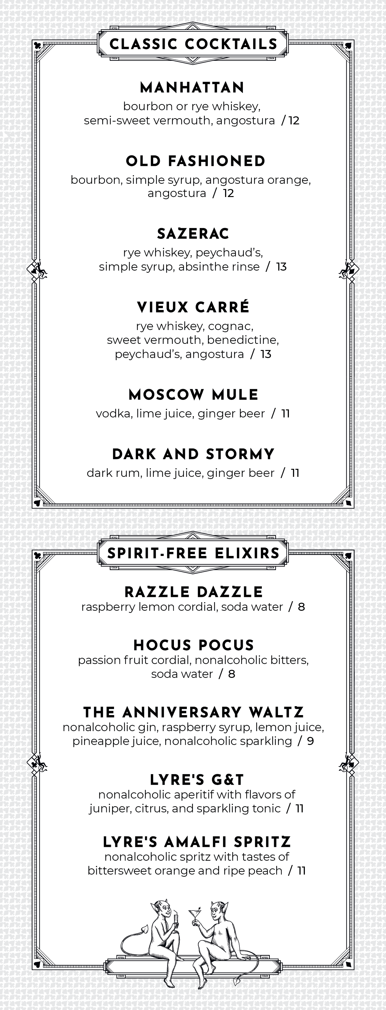 Food & Drink Menu | Speakeasy | Chicago Magic Lounge | Magic Show