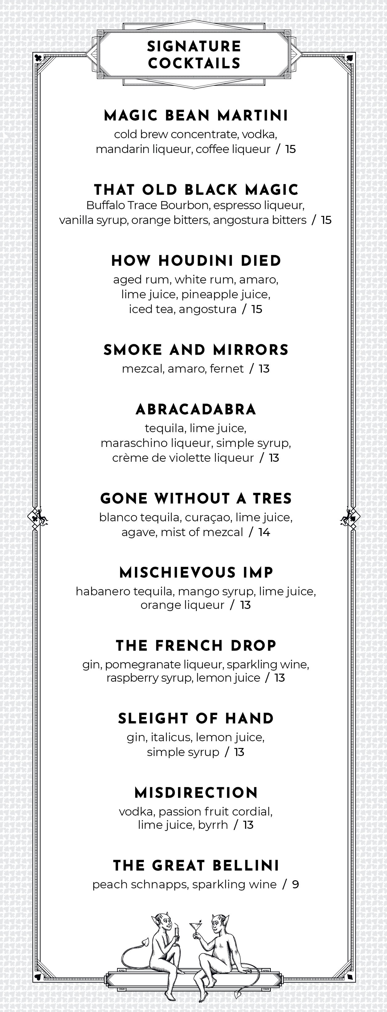 Food & Drink Menu | Speakeasy | Chicago Magic Lounge | Magic Show