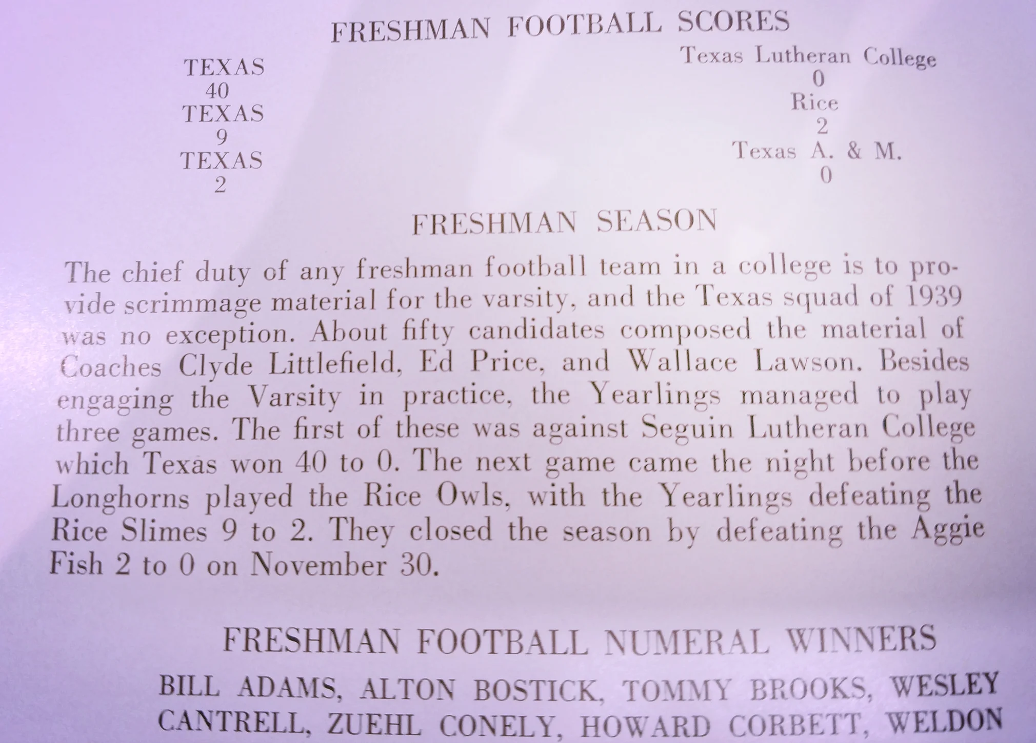 1937-1946 Coach Bible- football - Texas Legacy Support Network
