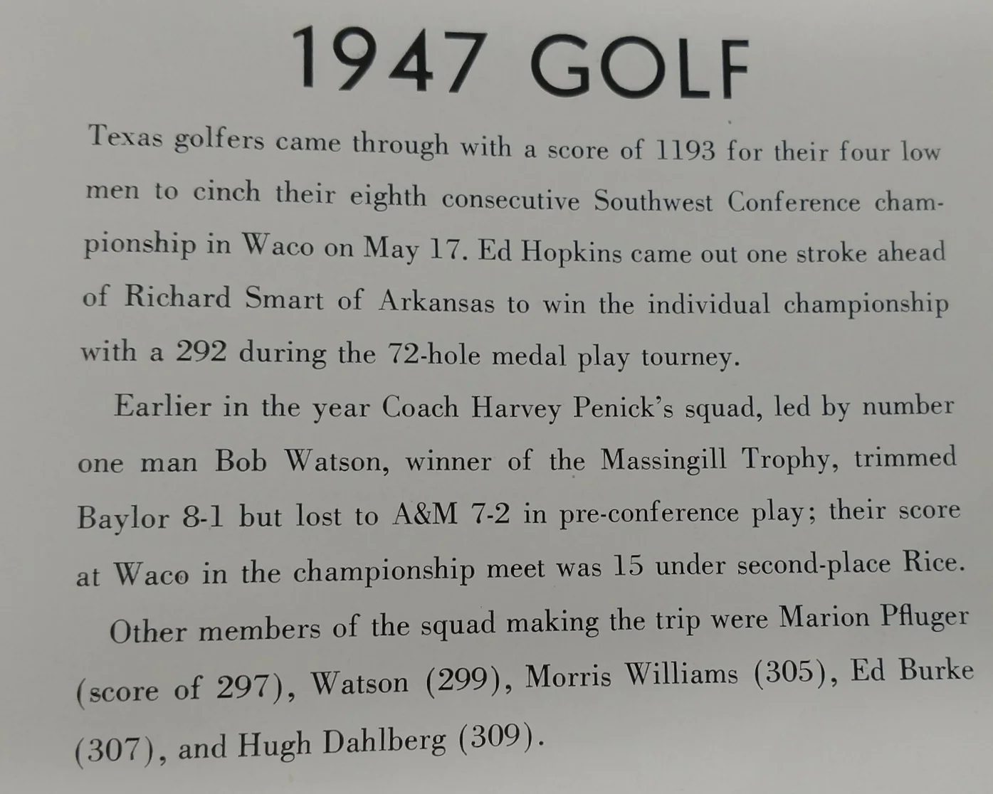 1900's thru 1963 "Tom and Harvey Penick Era for golf - Texas Legacy ...
