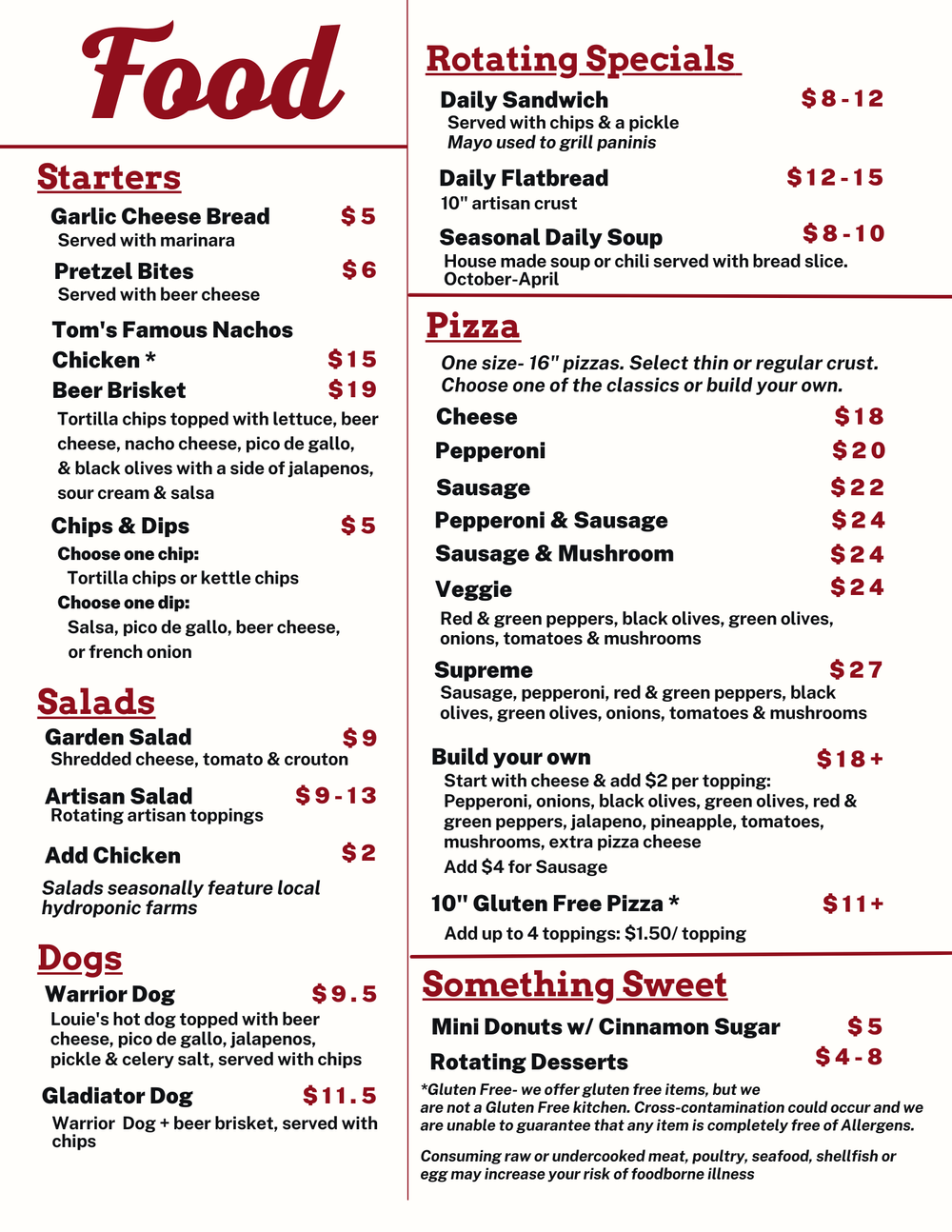 Menu — Amery Ale Works
