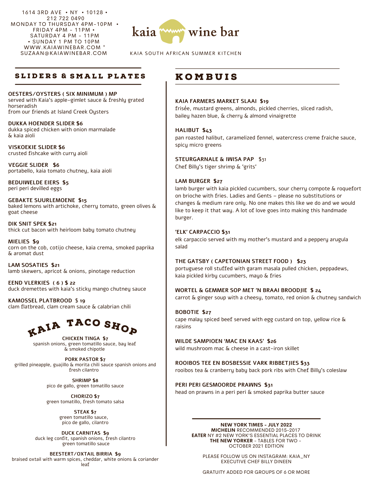 Kaia | South African Wine Bar & Restuarant