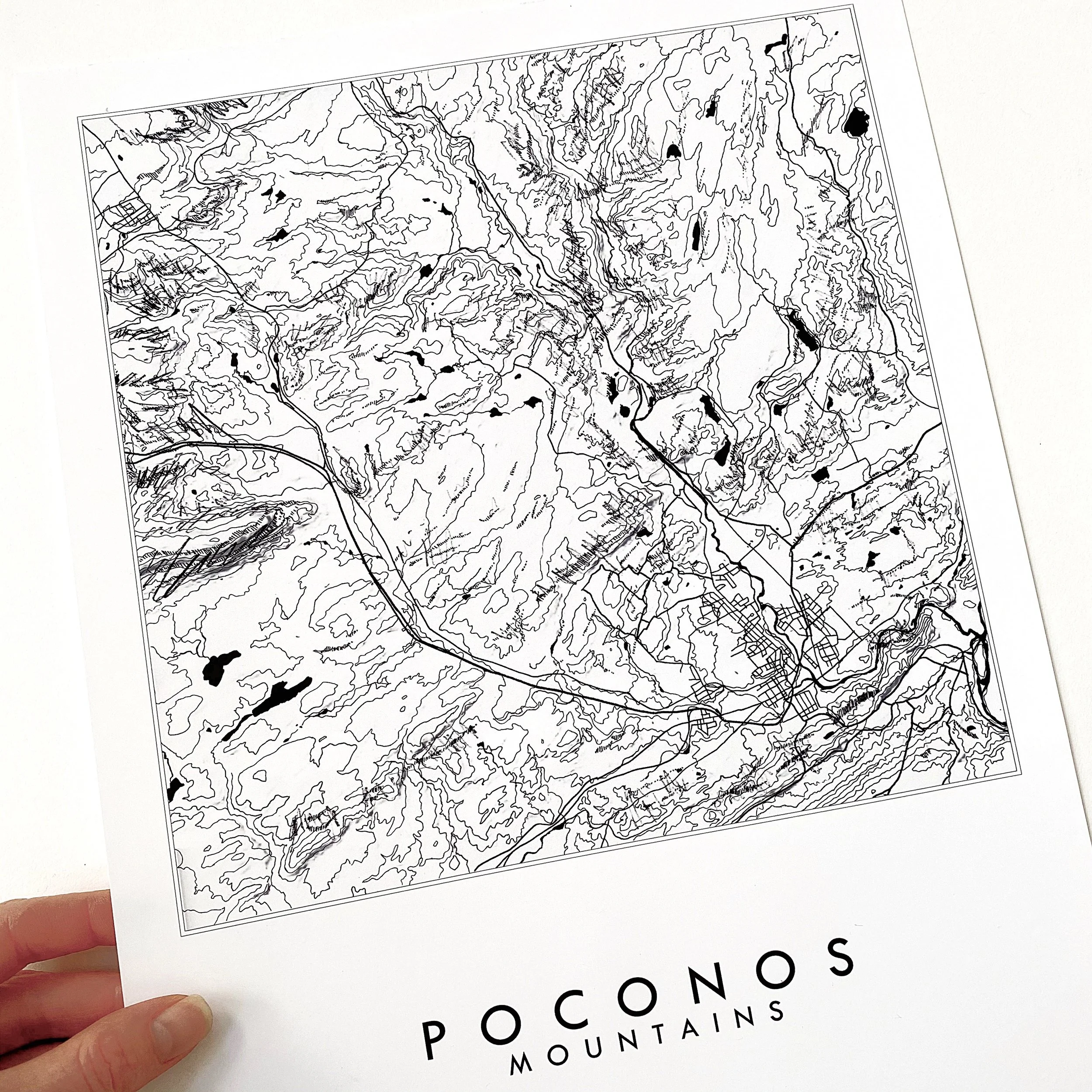 POCONOS Mountains Topographical Map Drawing: PRINT — Turn-of-the-Centuries