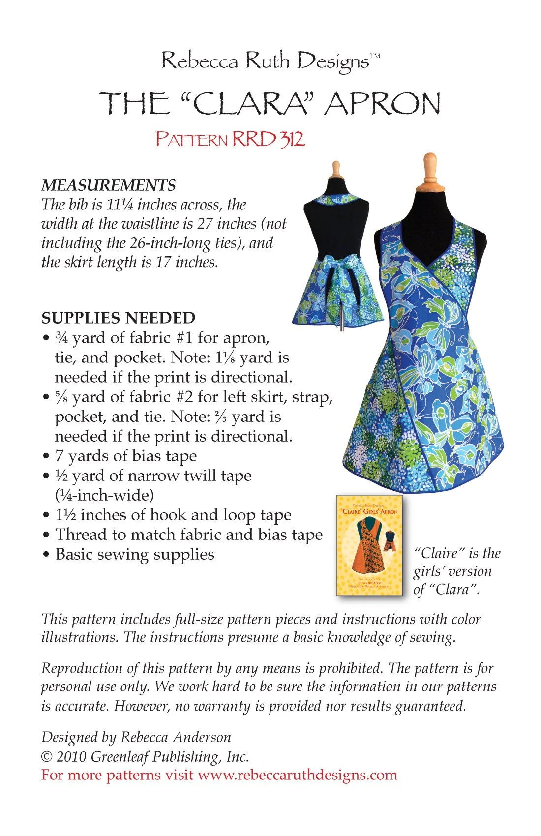 Apron sewing patters — Rebecca Ruth Designs