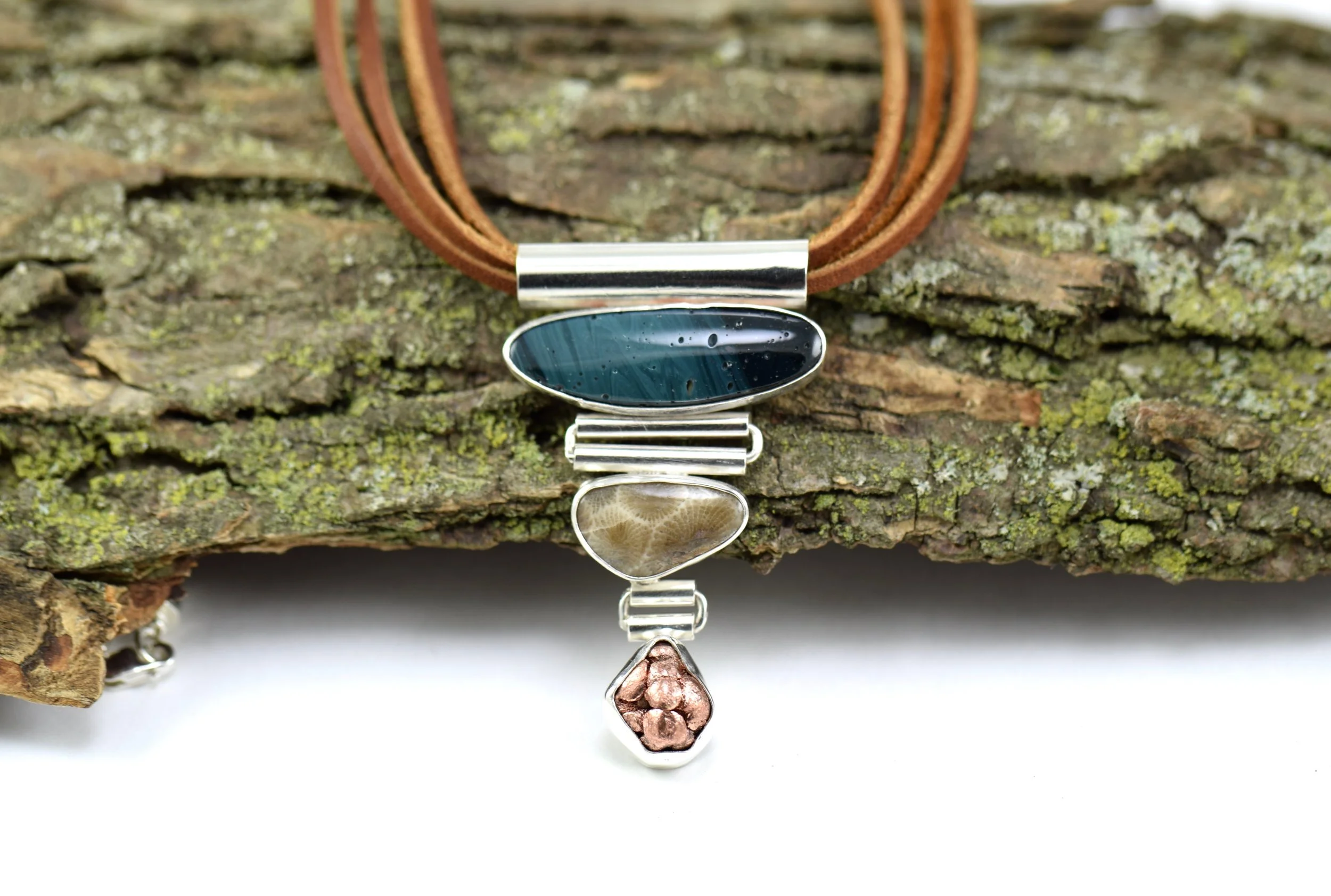 Triple Beach Stone Pendant A — Lithic Design