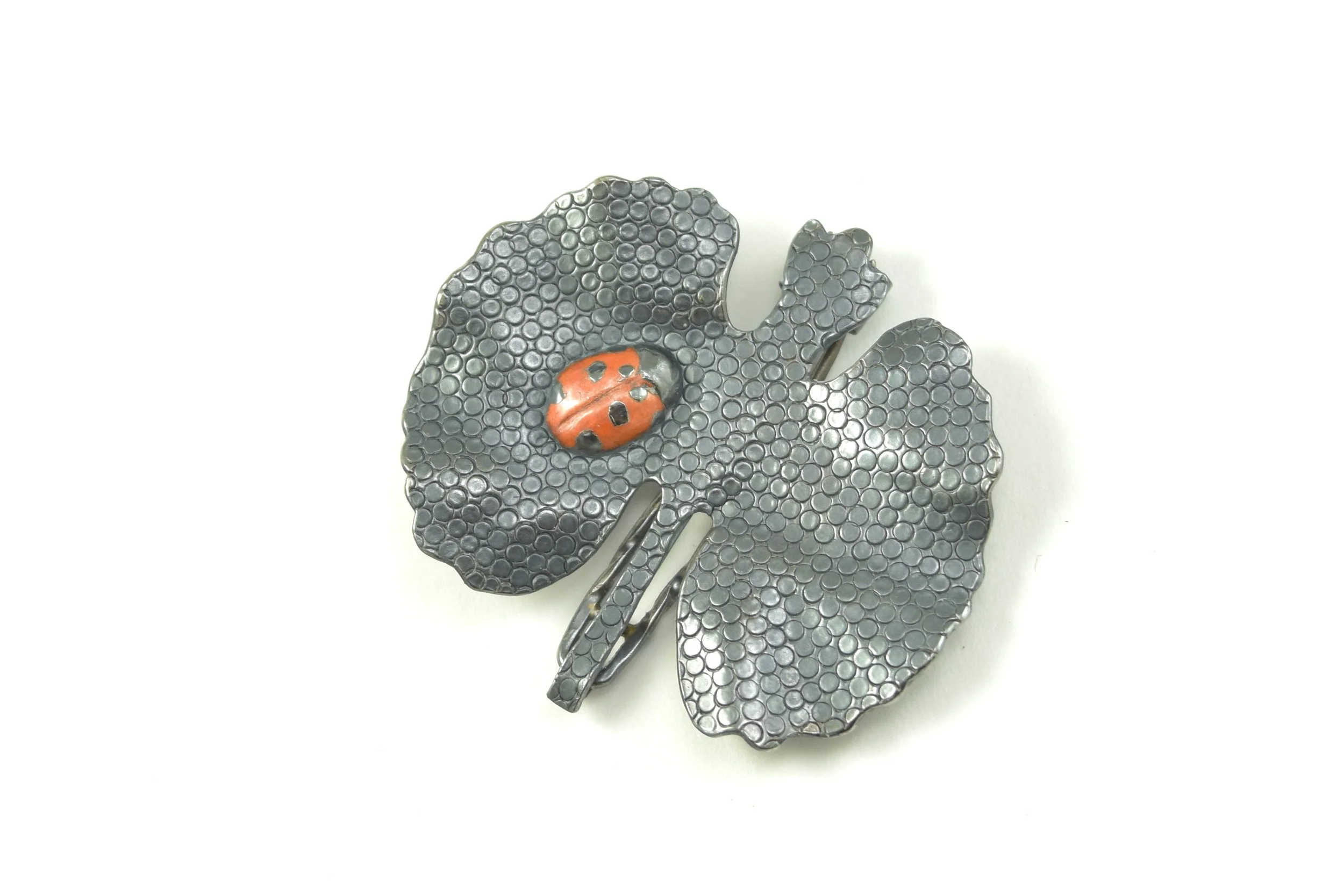 Ladybug & Bloodroot Leaf Brooch — Lithic Design
