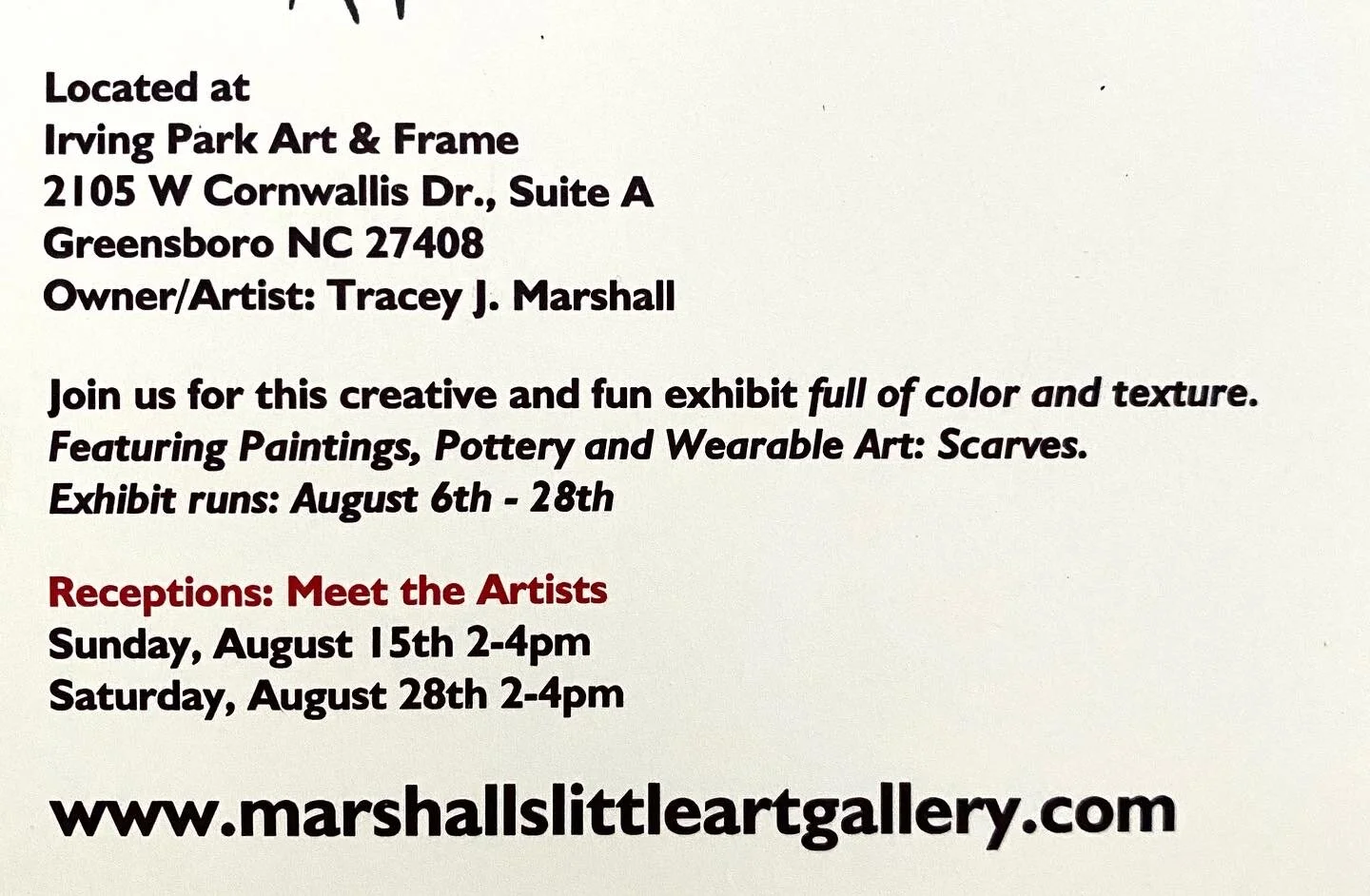 My Work On Exhibit at Marshall's Little Art Gallery in Greensboro ...