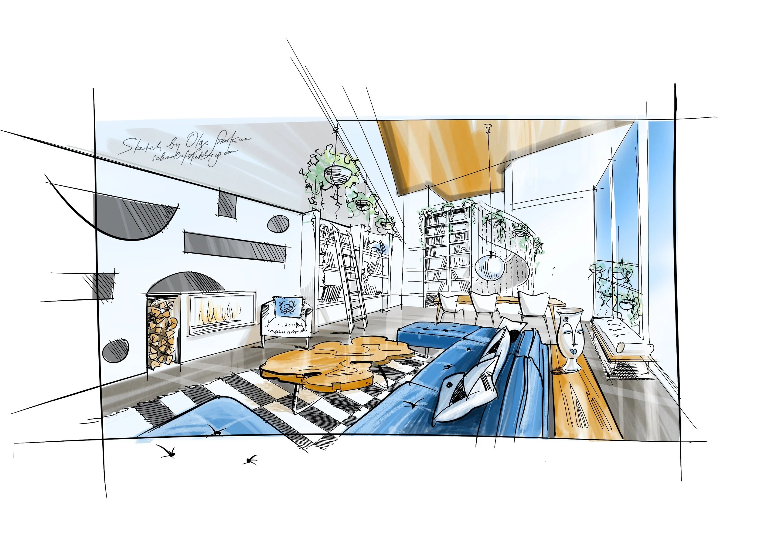 #1 Blog on Interior Design Drawing — School of Sketching by Olga Sorokina