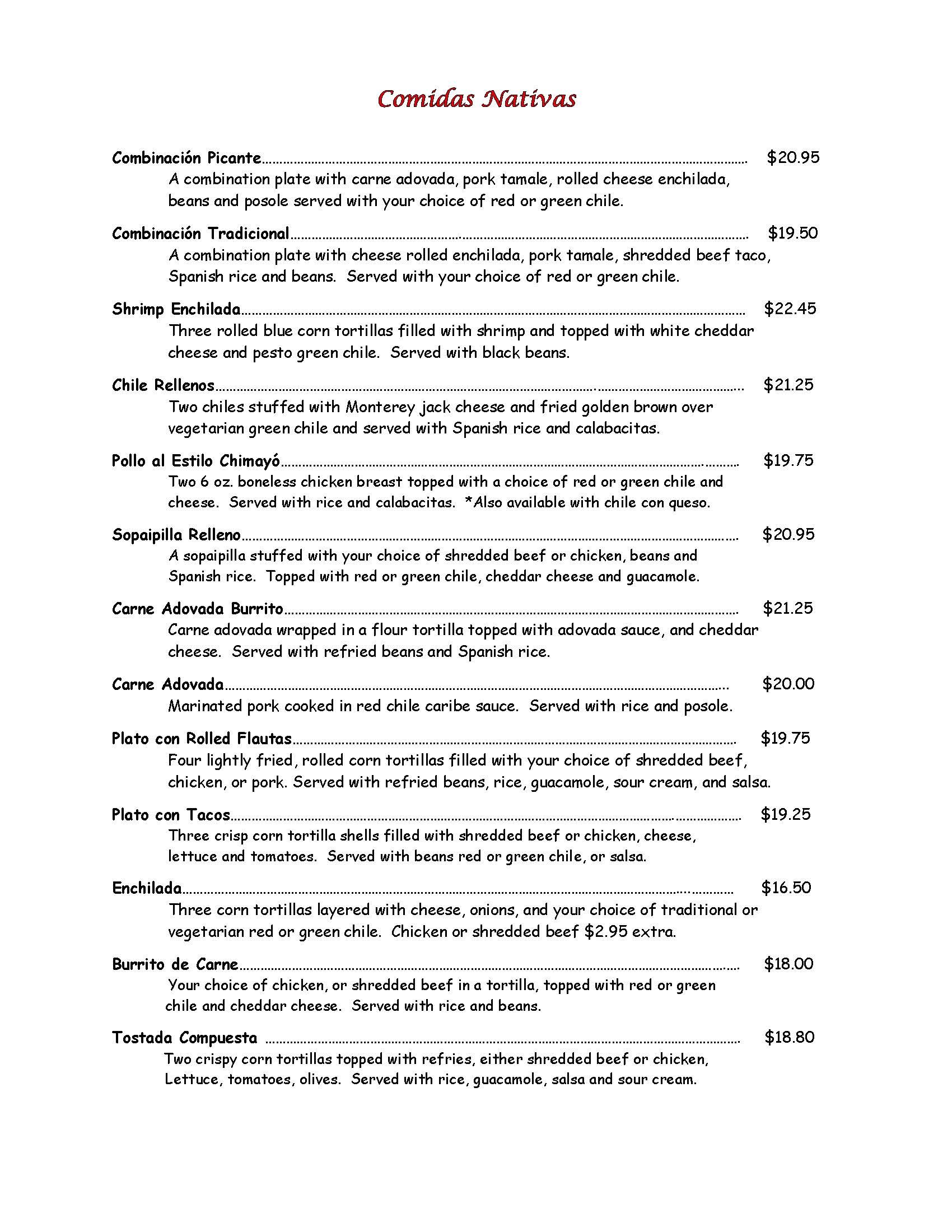 2024 MENU — RANCHO DE CHIMAYÓ