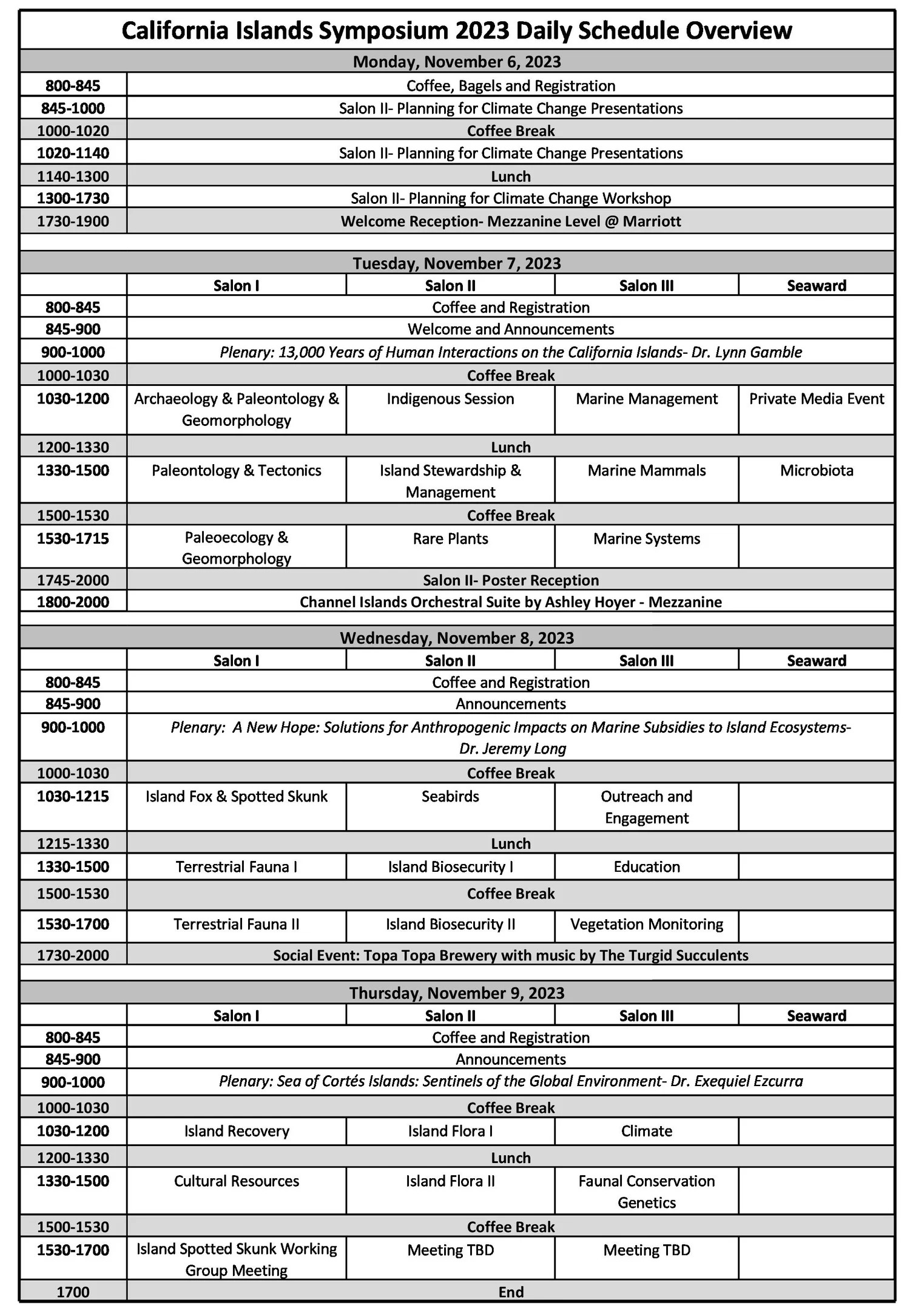 Symposium Schedule — California Islands