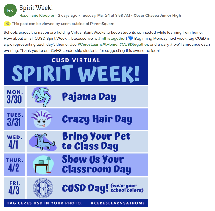 Tip 7 Host A Virtual Spirit Week ParentSquare Blog Tip 7 Host A Virtual Spirit Week ParentSquare Blog
