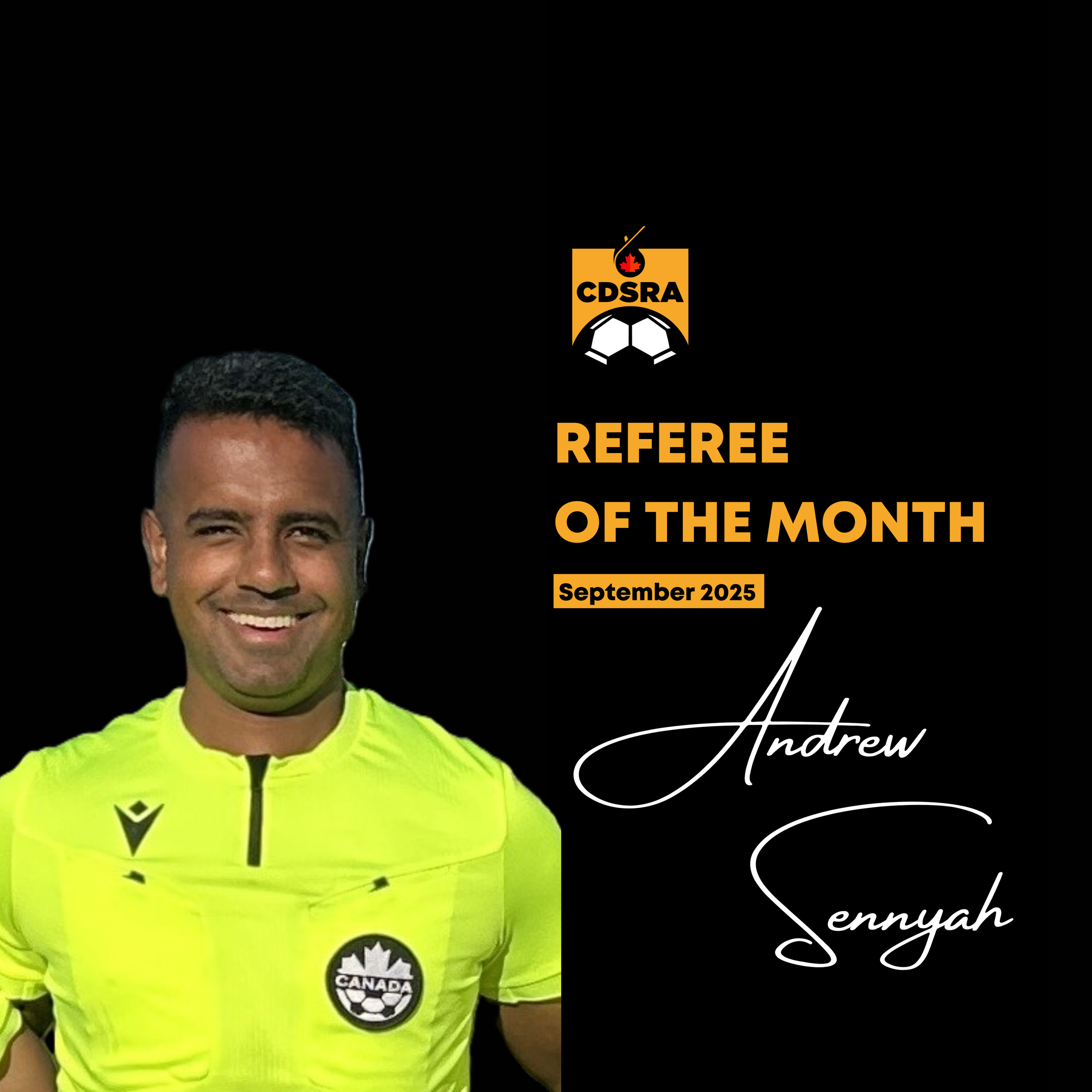 Referee of the Month: Andrew Sennyah — CDSRA | Calgary District Soccer Referees Association