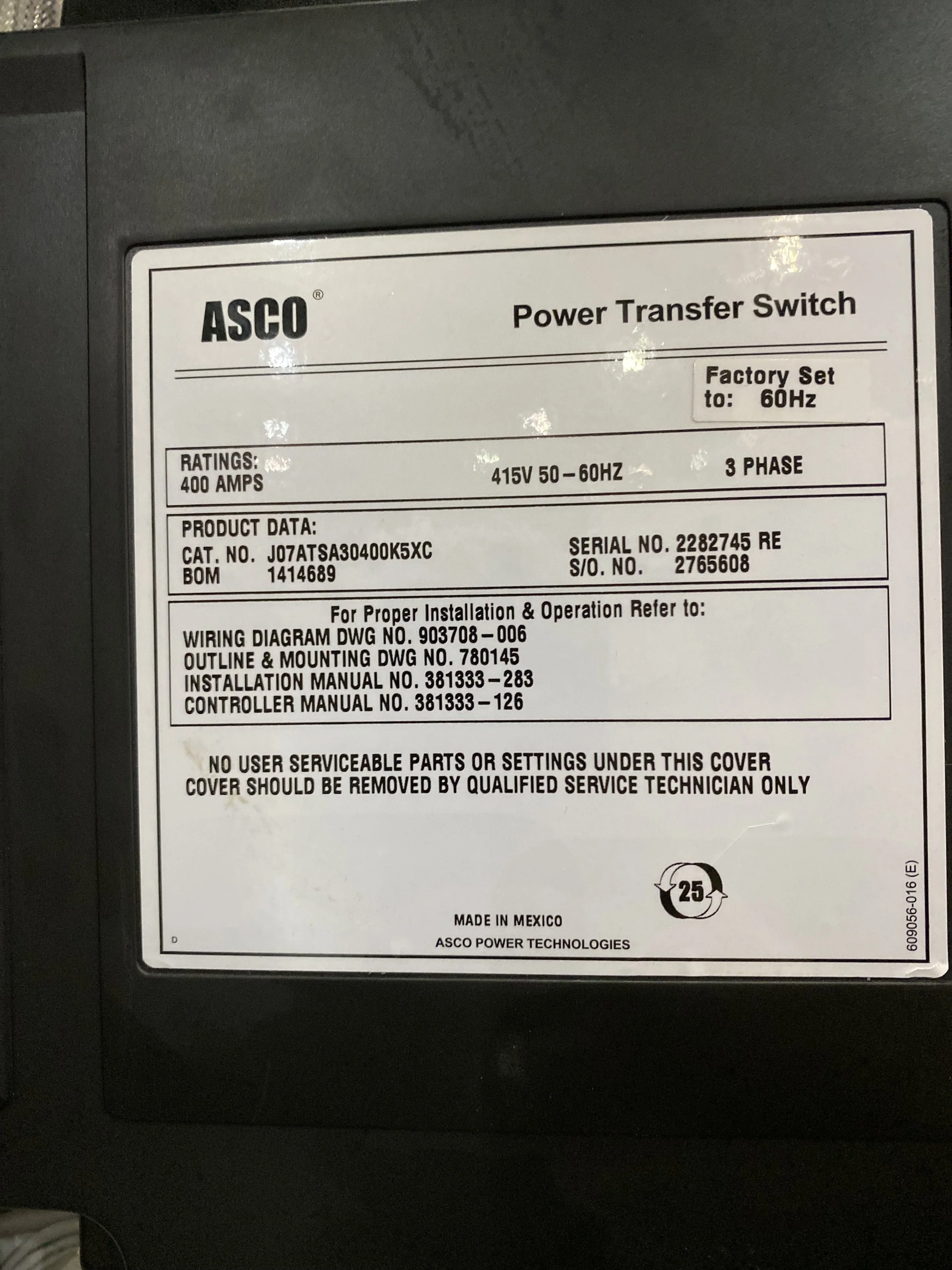 ASCO 7000 Series Generator to Generator Transfer Switch Prime Power ...