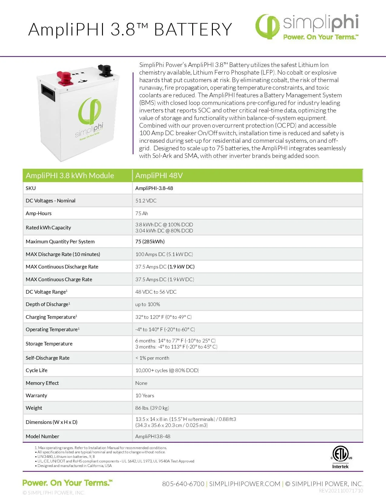 AmpliPHI 3.8 Battery - SRPAmericas
