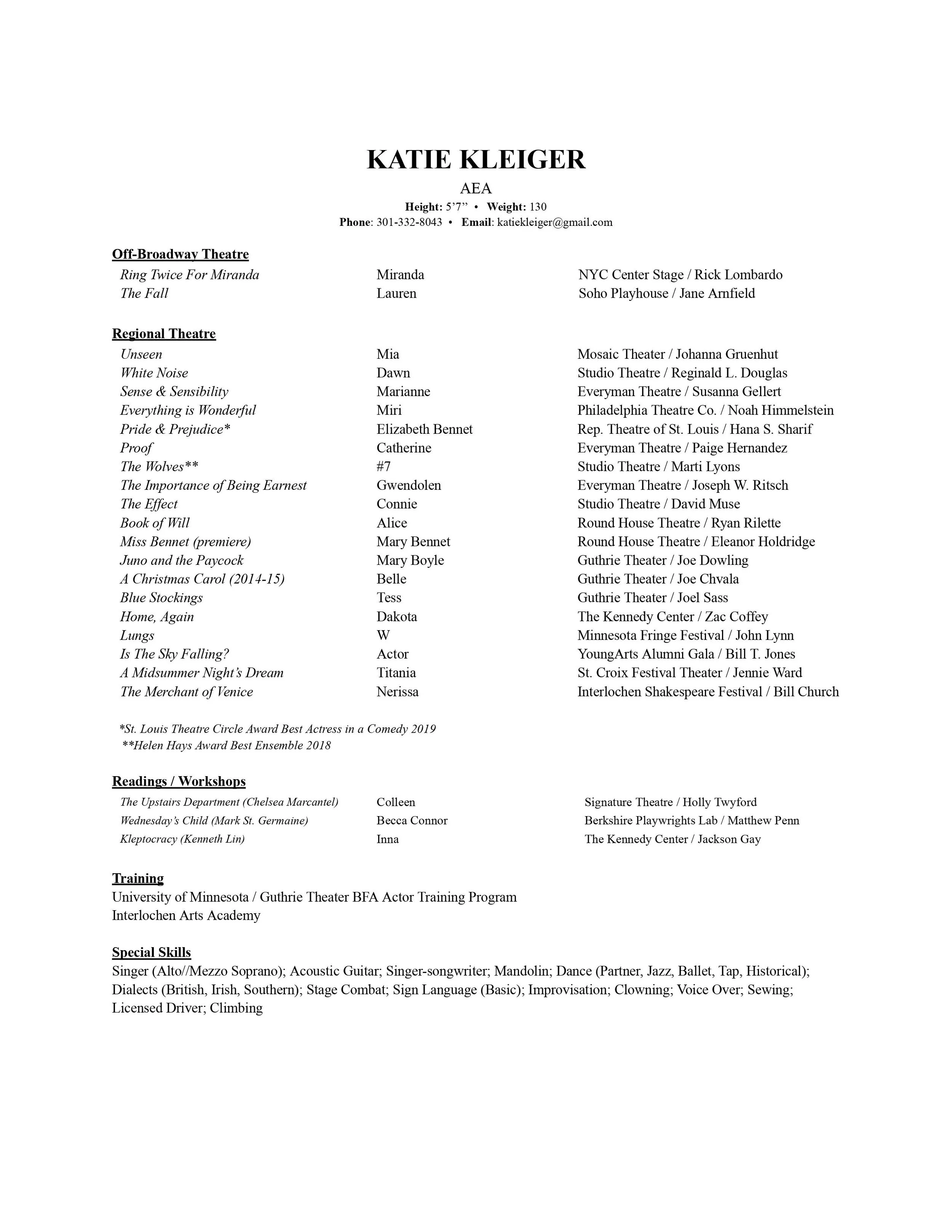 Resume Katie Kleiger Resume Katie Kleiger