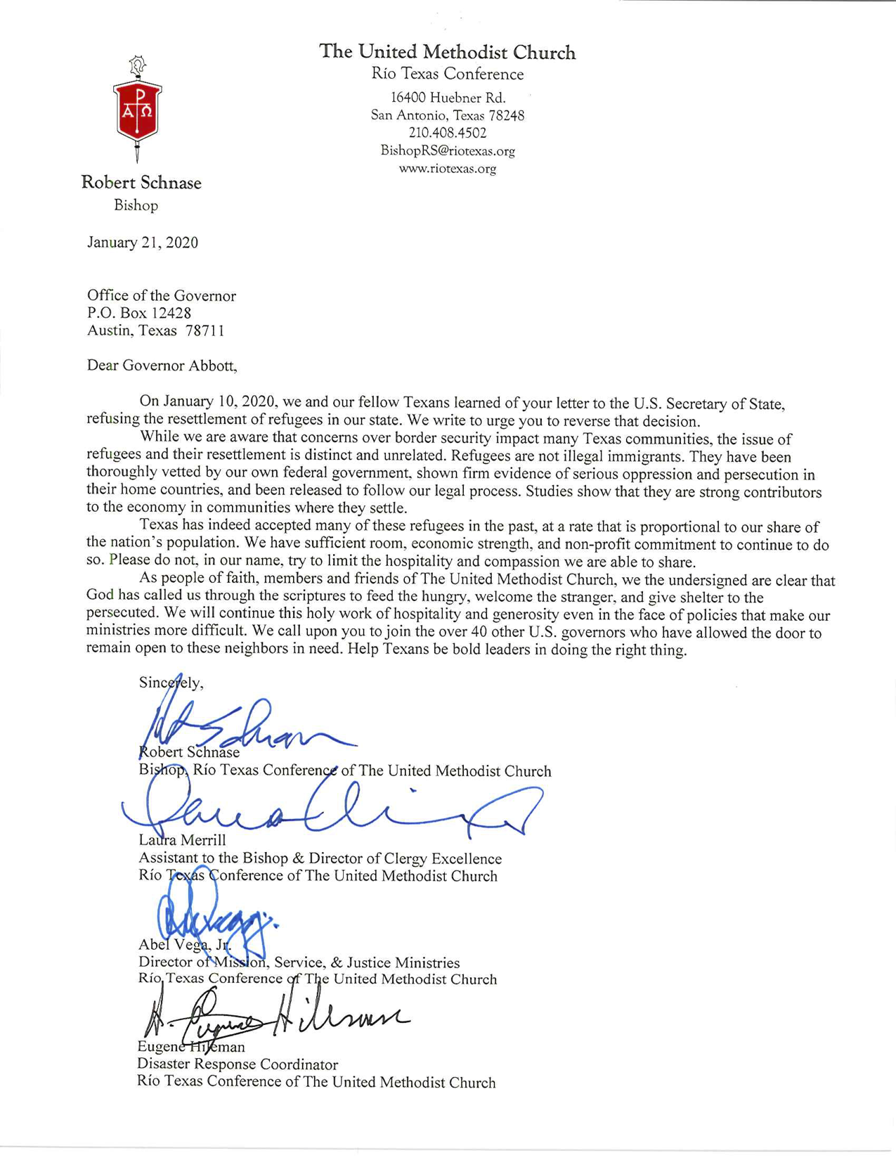 A Letter From Bishop Schnase to Texas Governor Greg Abbott — Rio Texas ...