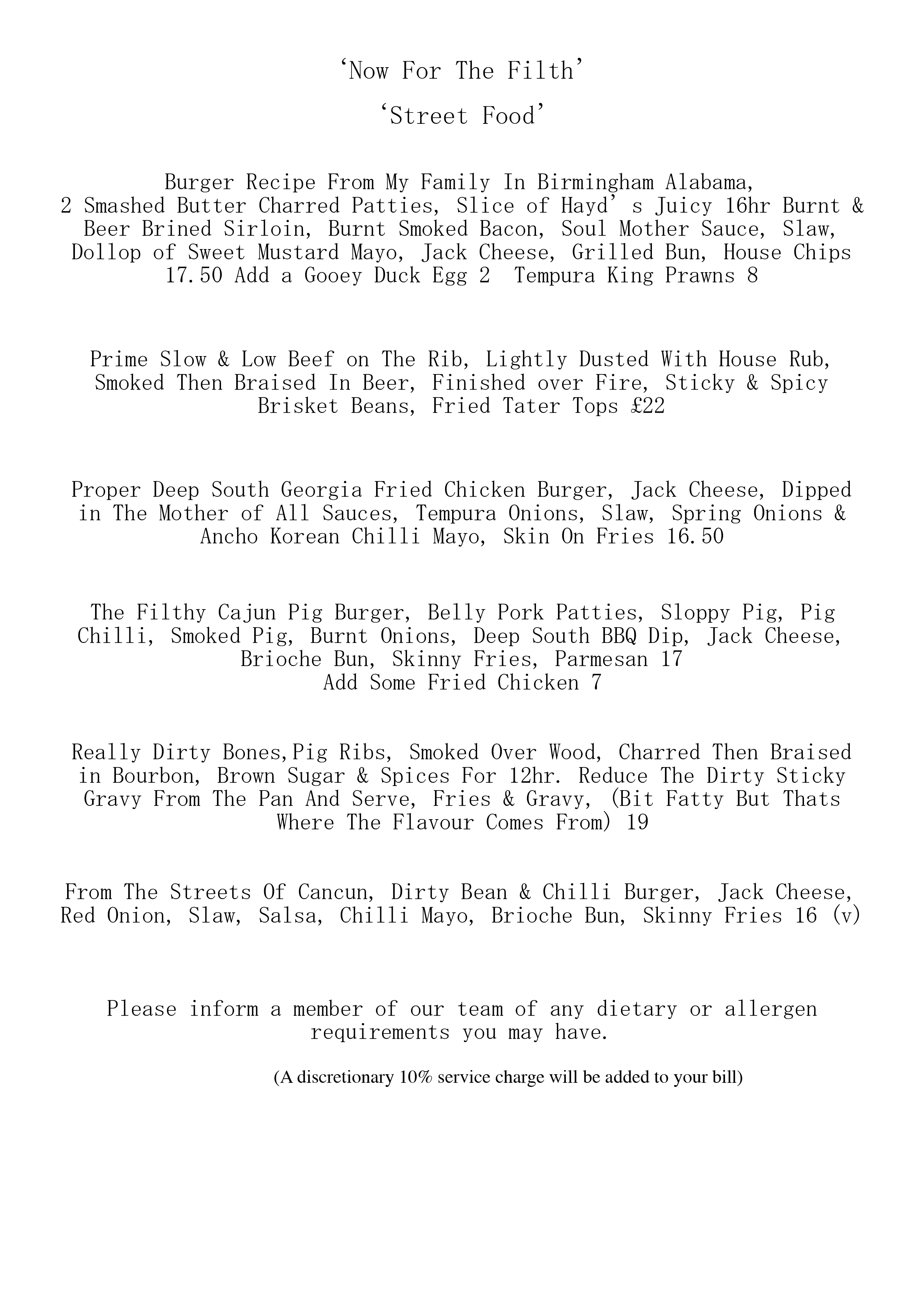 Sample menu — The Eastbury Plough