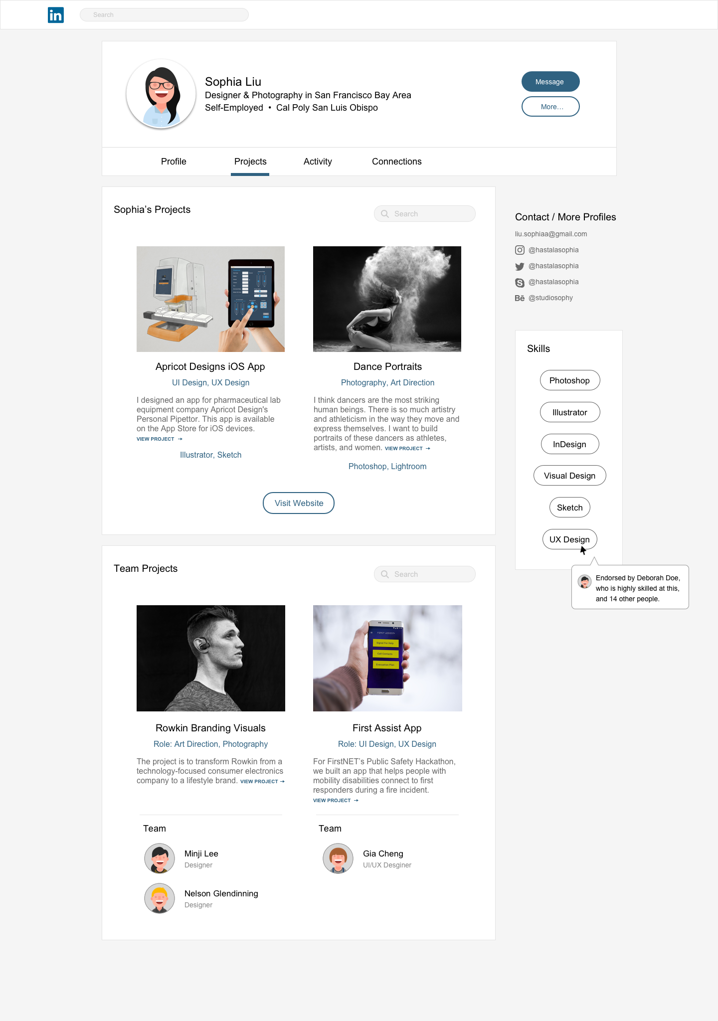 UI/UX Design: LinkedIn for Creatives — Sophia Liu | Studio Sophy
